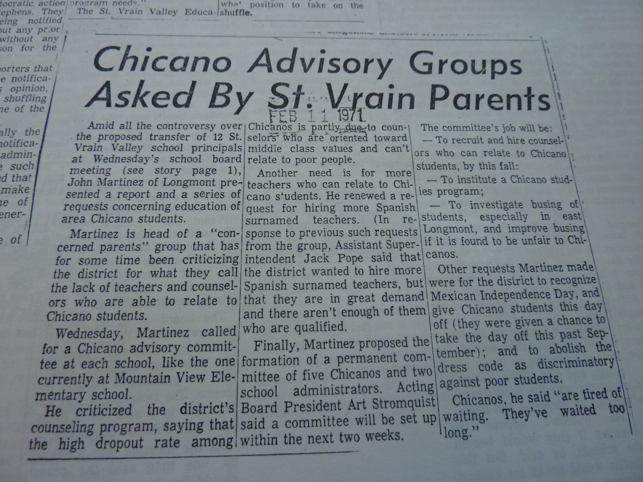 Chicano Advisory Groups criticize district for treatment of students ...